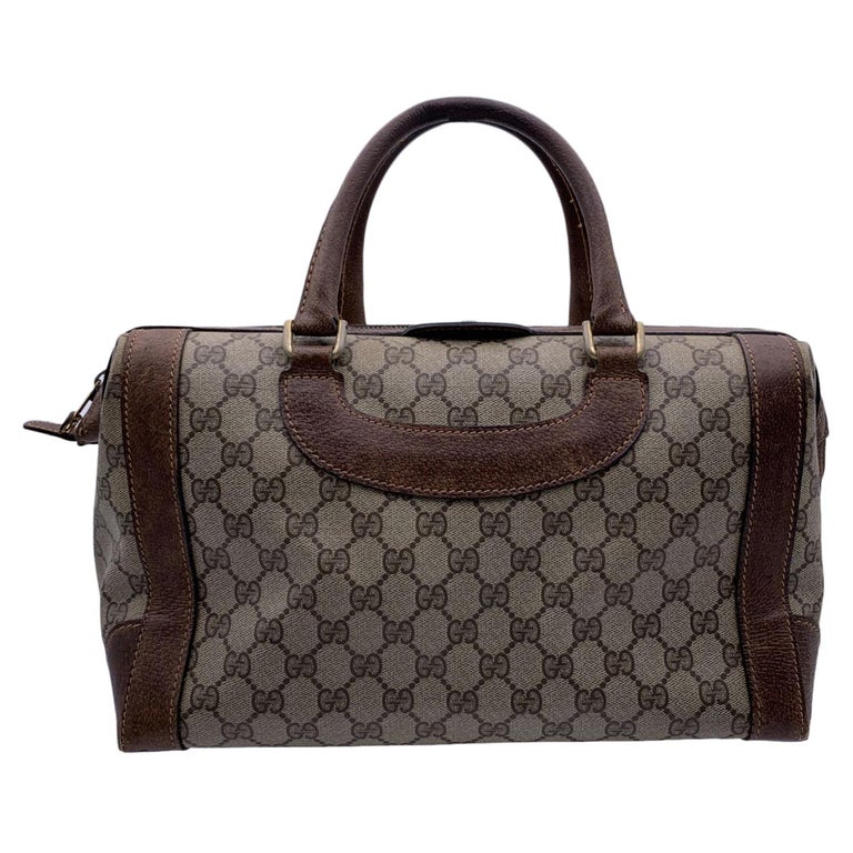 Gucci Vintage Beige Monogram Canvas Boston Bag Handbag For Sale at 1stDibs