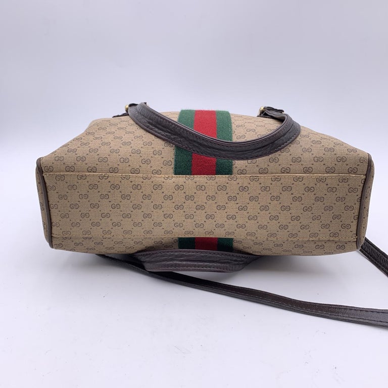 Gucci Vintage Beige Monogram Canvas Satchel Bag with Strap For Sale at ...