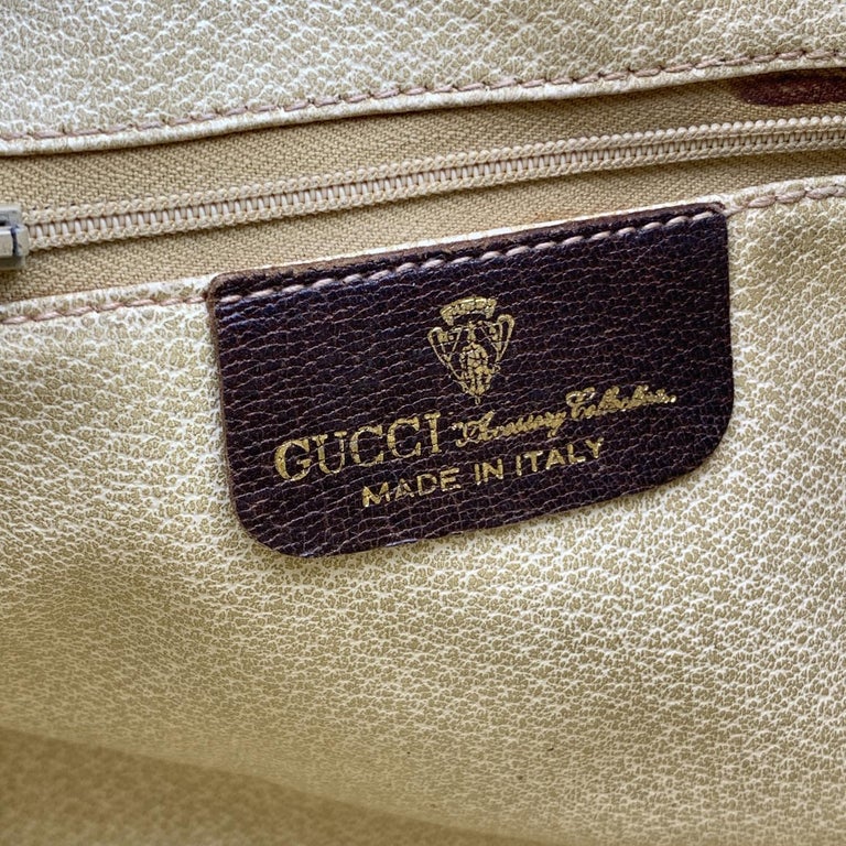 Gucci Vintage Beige Monogram Canvas Satchel Bag with Strap For Sale at ...