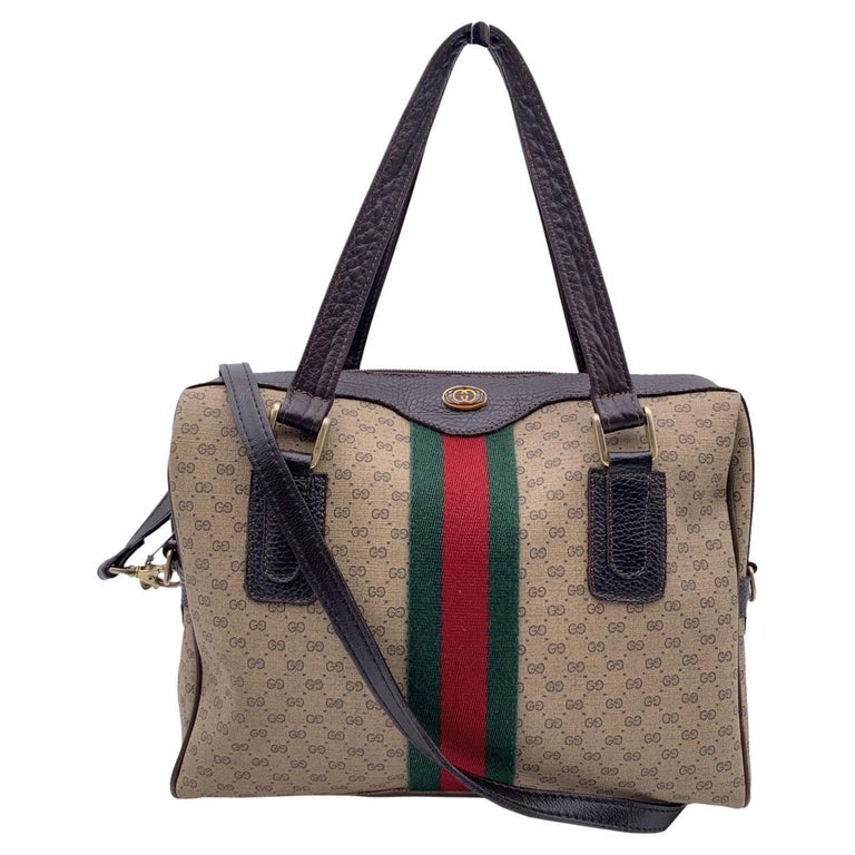 Gucci Vintage Beige Monogram Canvas Satchel Bag with Strap For Sale at ...