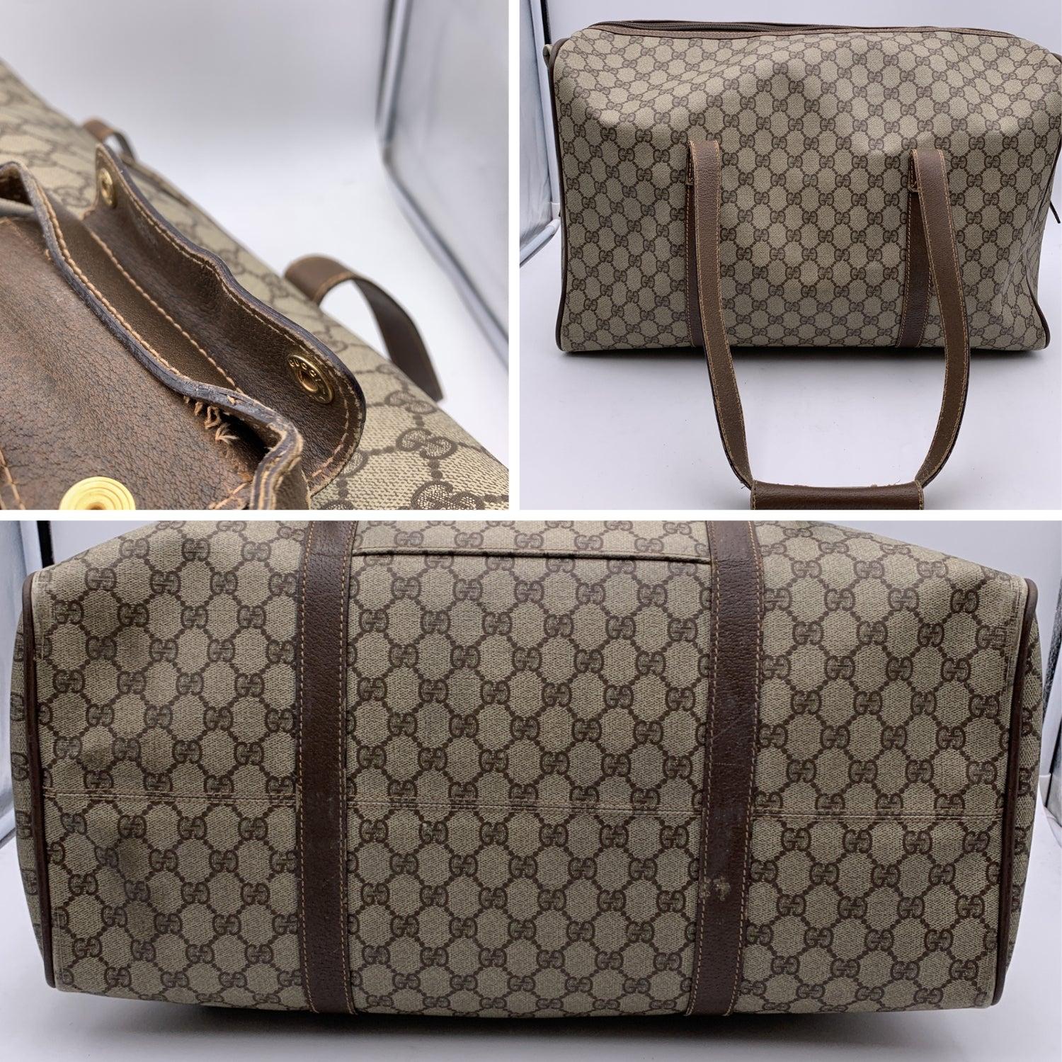 Gucci Vintage Beige Monogram Canvas Weekender Travel Duffle Bag at 1stDibs