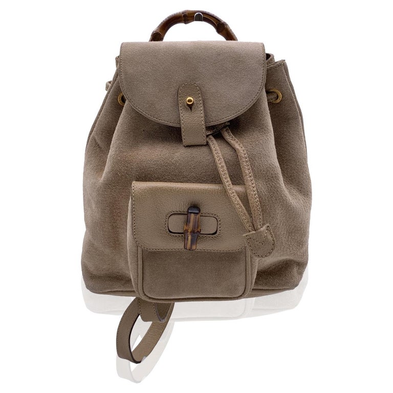Gucci Vintage Beige Suede Bamboo Small Backpack Shoulder Bag For Sale ...