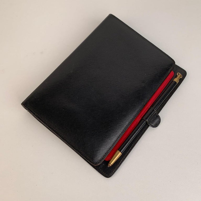 Gucci Vintage Black Leather 6 Ring Agenda Notebook with Pen at 1stDibs ...