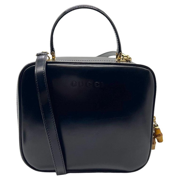Gucci Vintage Black Leather Vanity Cosmetic Case For Sale at 1stDibs