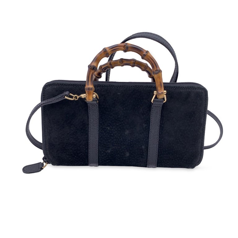 Gucci Vintage Black Suede Bamboo WOC Crossbody Wallet on Chain For Sale ...