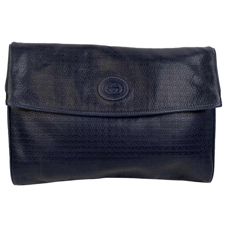 Gucci Vintage Blue Embossed Leather Clutch Bag Handbag For Sale at 1stDibs