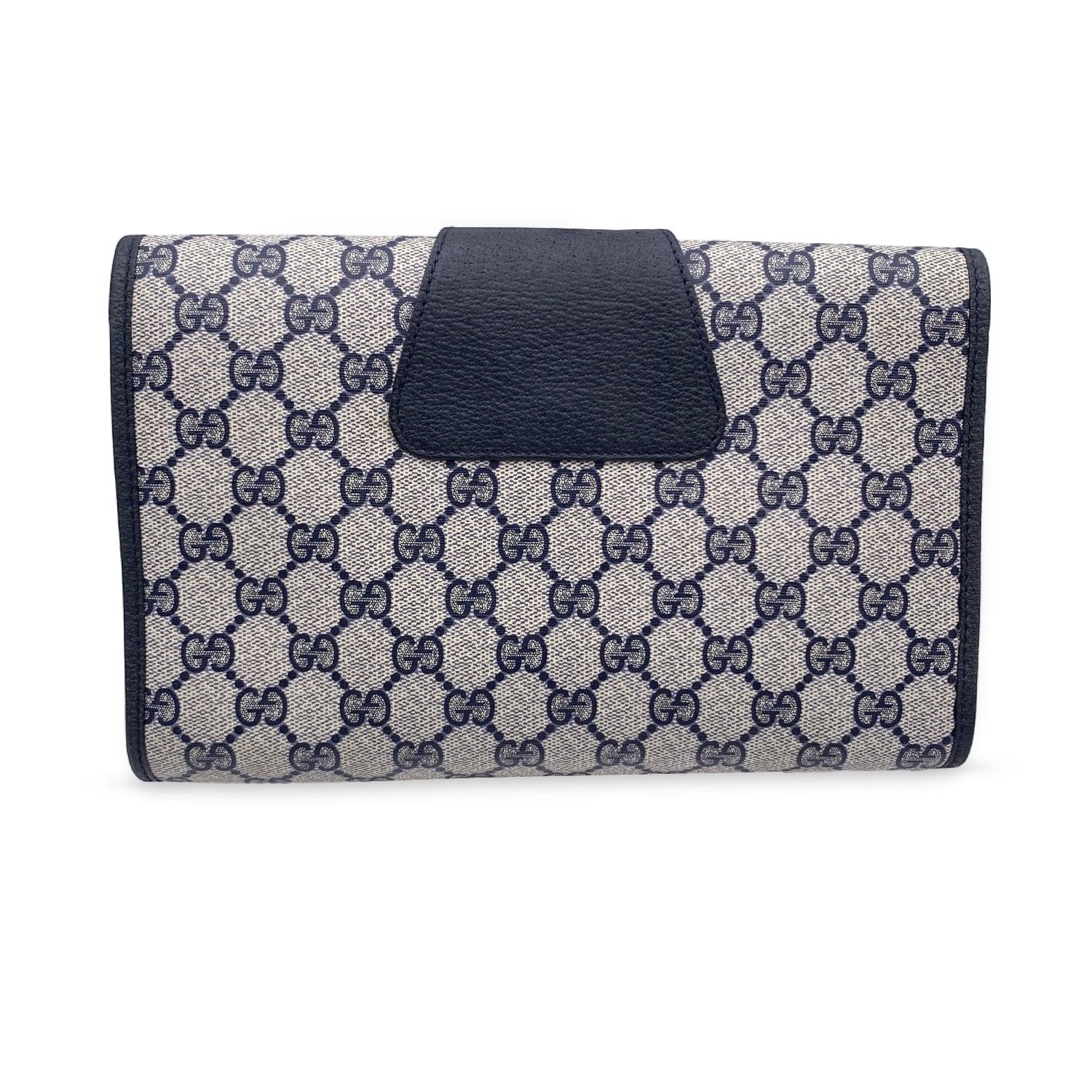 Gucci Vintage Blue Monogram Canvas Flap Cosmetic Bag Clutch For Sale at ...