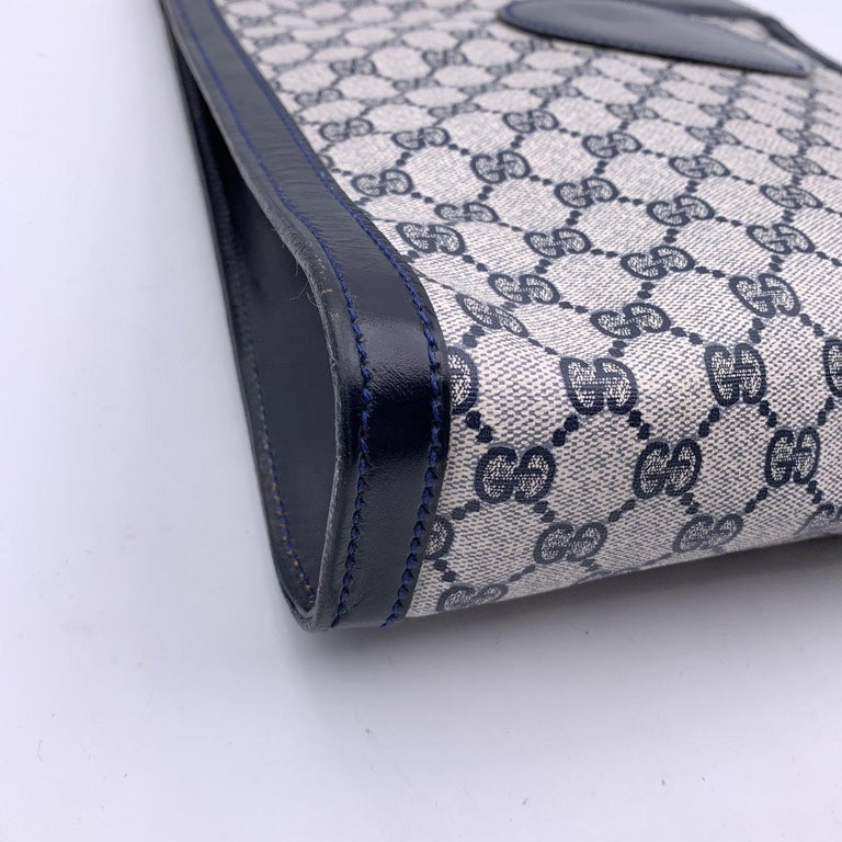 Gucci Vintage Blue Monogram Canvas Shopping Bag Tote Handbag For Sale ...