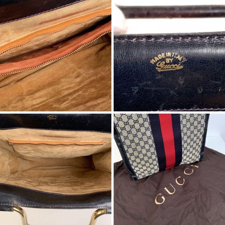 Gucci Vintage Blue Monogram Shopping Bag Tote with Stripes For Sale at ...