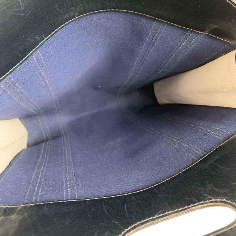 Gucci Vintage Blue Monogram Shopping Bag Tote with Stripes For Sale at ...