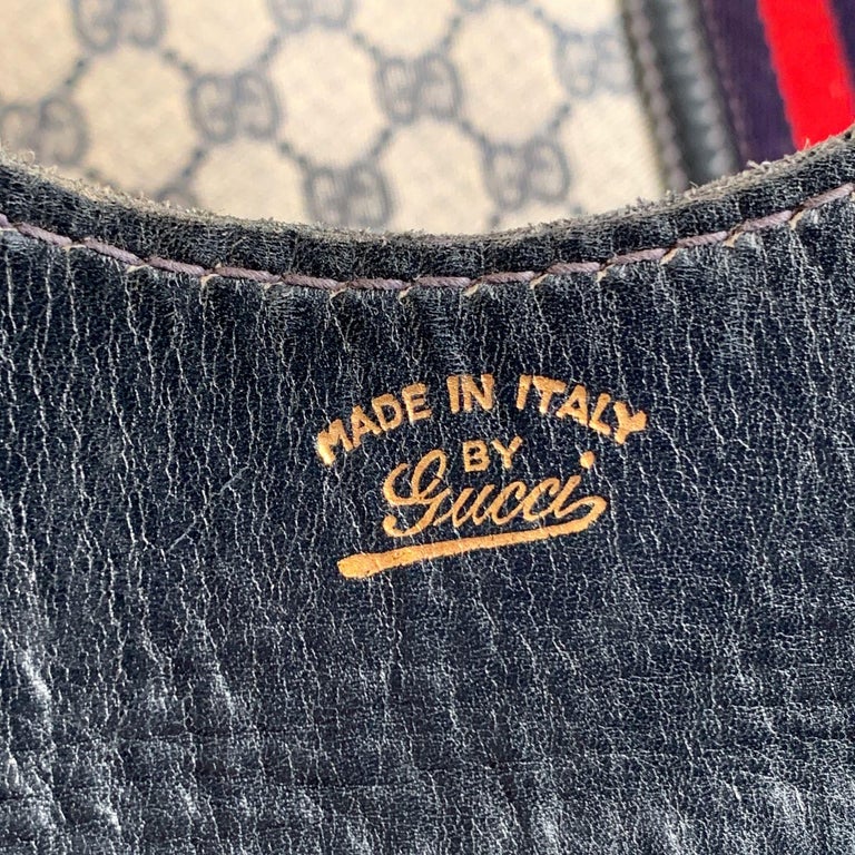 Gucci Vintage Blue Monogram Shopping Bag Tote with Stripes For Sale at ...