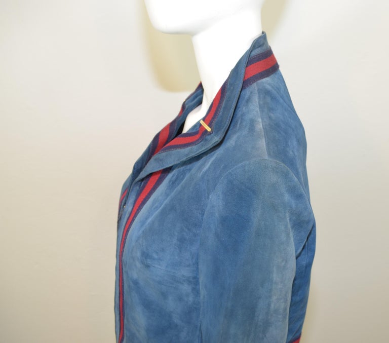 Gucci Vintage Blue Suede Jacket with Red, Navy Web Trim at 1stDibs ...