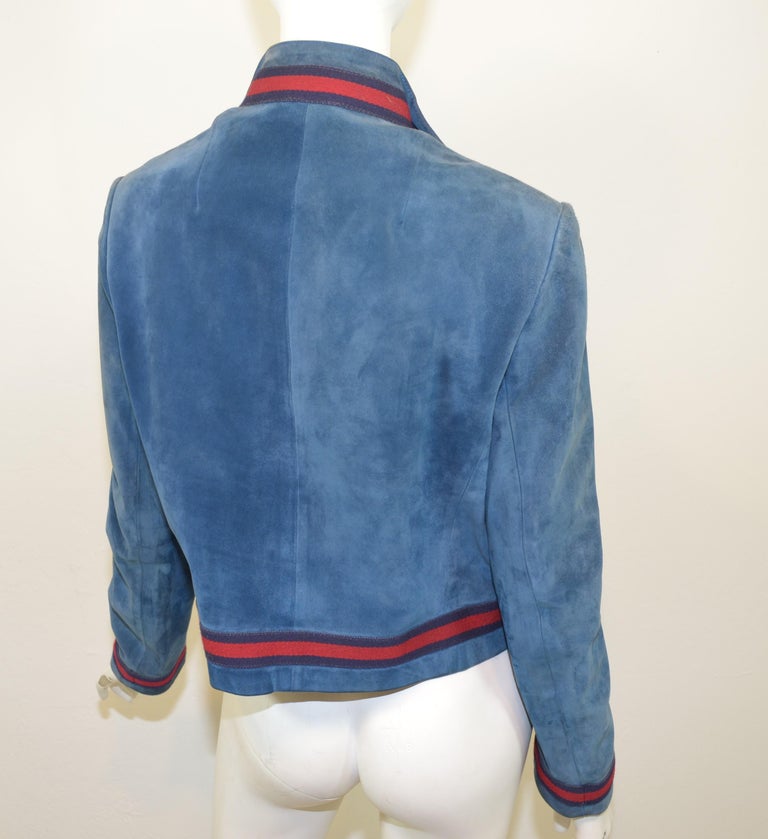 Gucci Vintage Blue Suede Jacket with Red, Navy Web Trim at 1stDibs ...