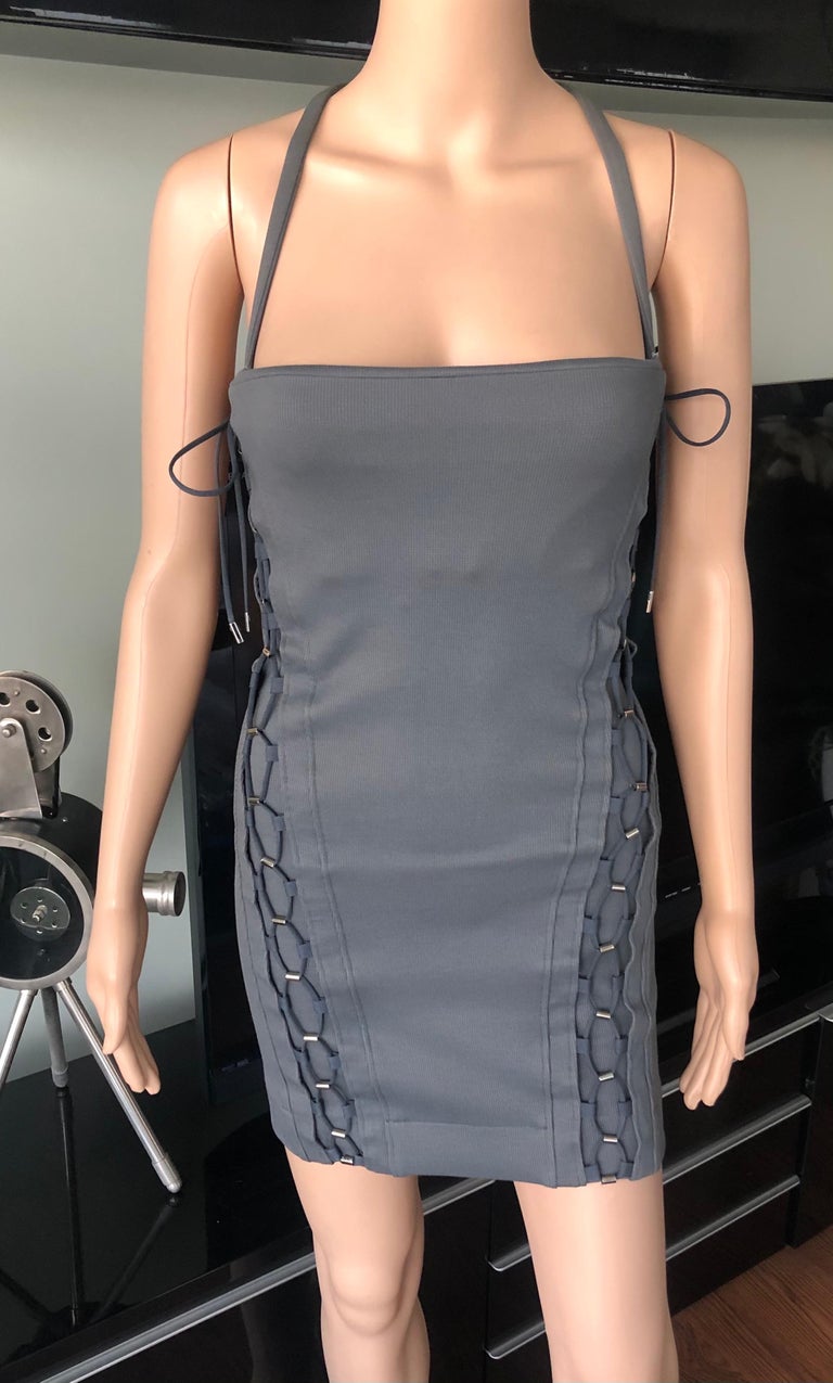 Gucci Vintage Bodycon Lace Up Bandage Grey Mini Dress at 1stDibs ...