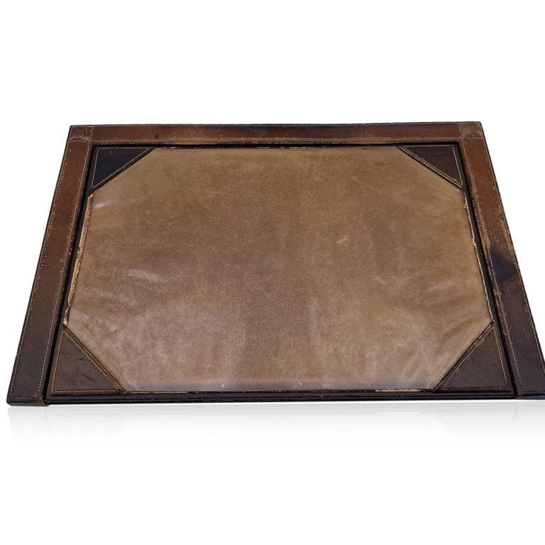 Gucci Vintage Brown Leather 3 Pieces Desk Set Blotter Pen Holder Tray ...