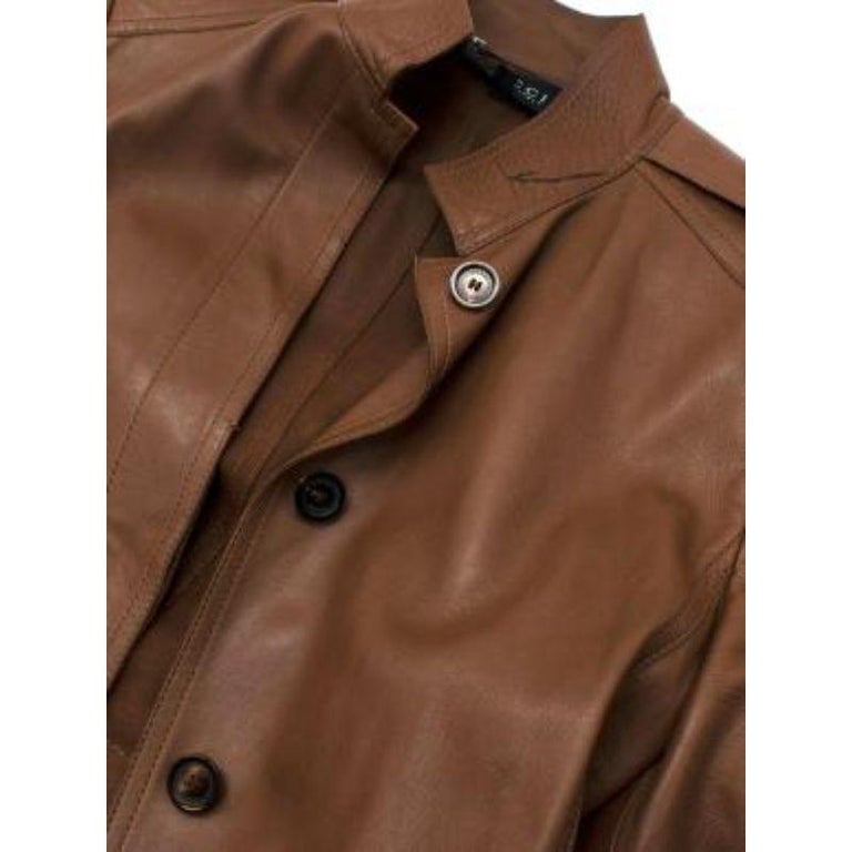 Gucci Vintage Brown Leather Belted Jacket For Sale at 1stDibs