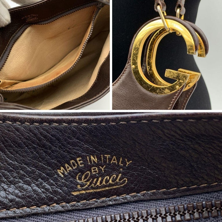 Gucci Vintage Brown Leather G Hardware Shoulder Bag at 1stDibs