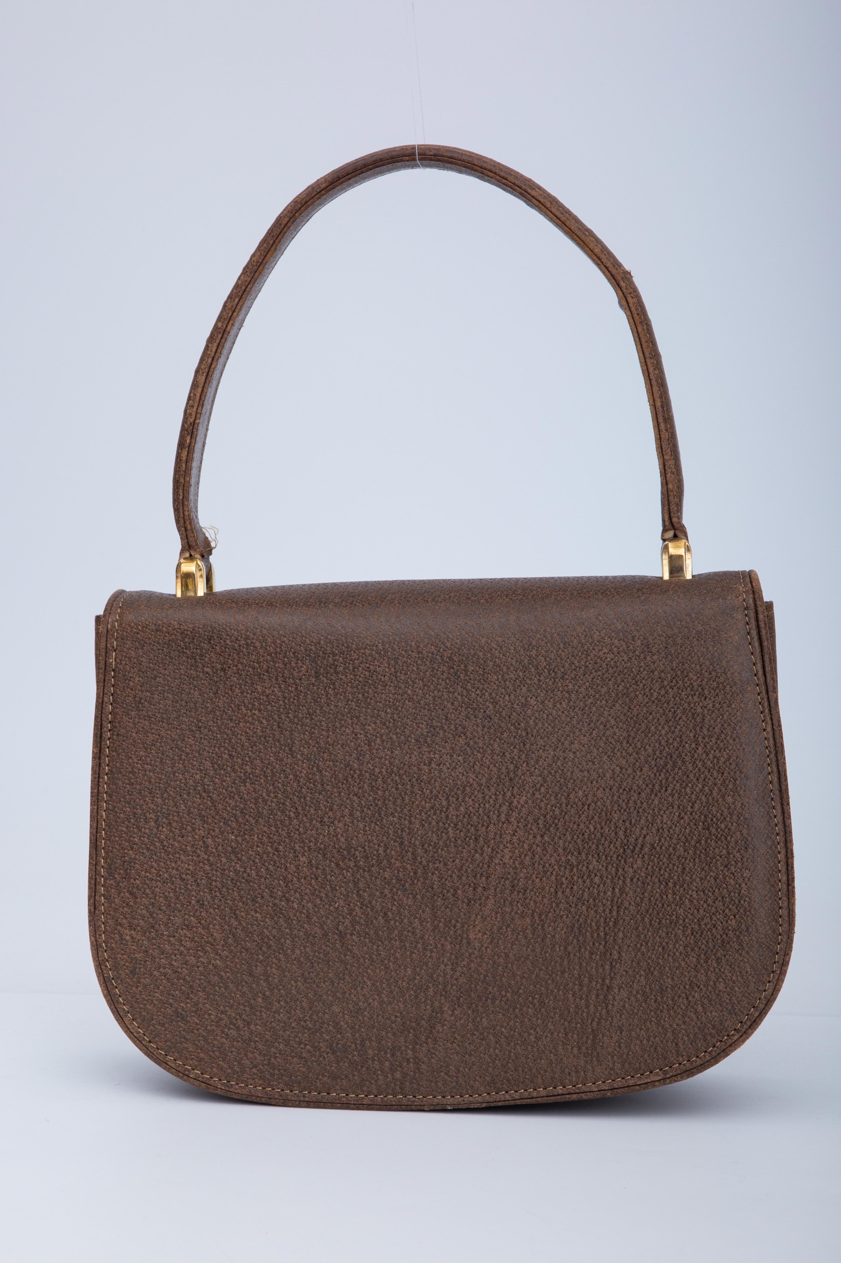 Gucci Vintage Brown Leather Gg Flip Lock Handbag (Circa 1955) Rare For ...