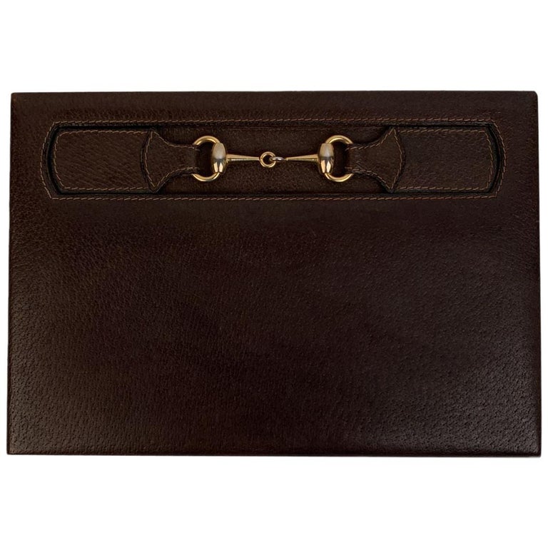 Gucci Vintage Brown Leather Horsebit Desk Notebook Holder For Sale at ...