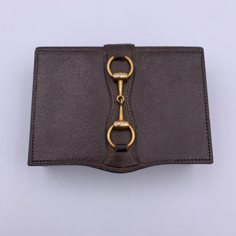 Gucci Vintage Brown Leather Jewelry Storage Trinket Box Case For Sale ...