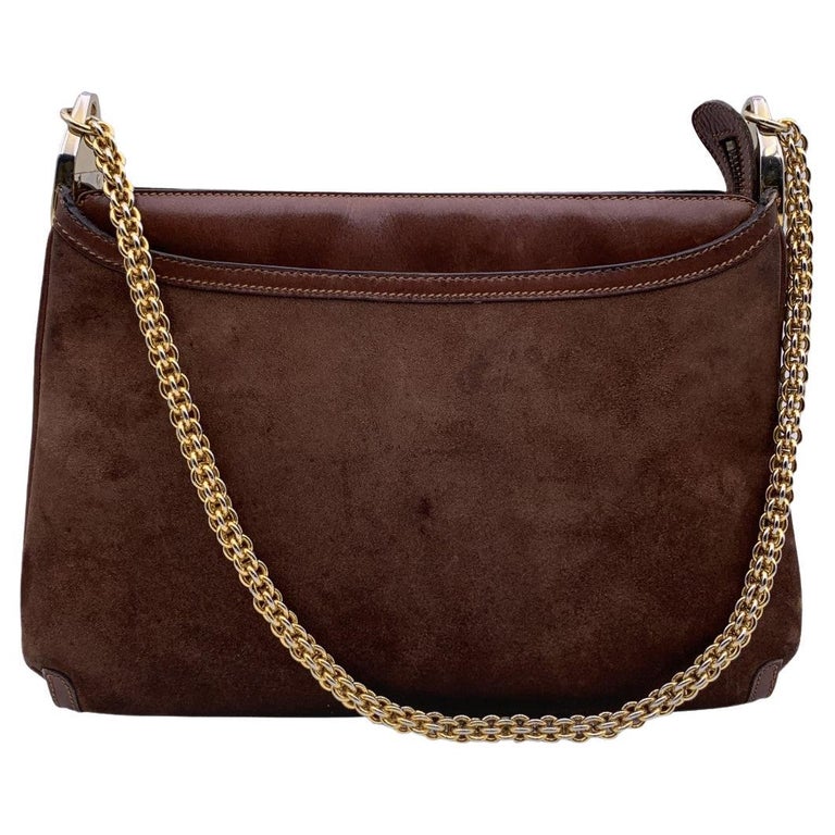 Gucci Vintage Brown Leather Shoulder Bag with Chain Strap For Sale at ...