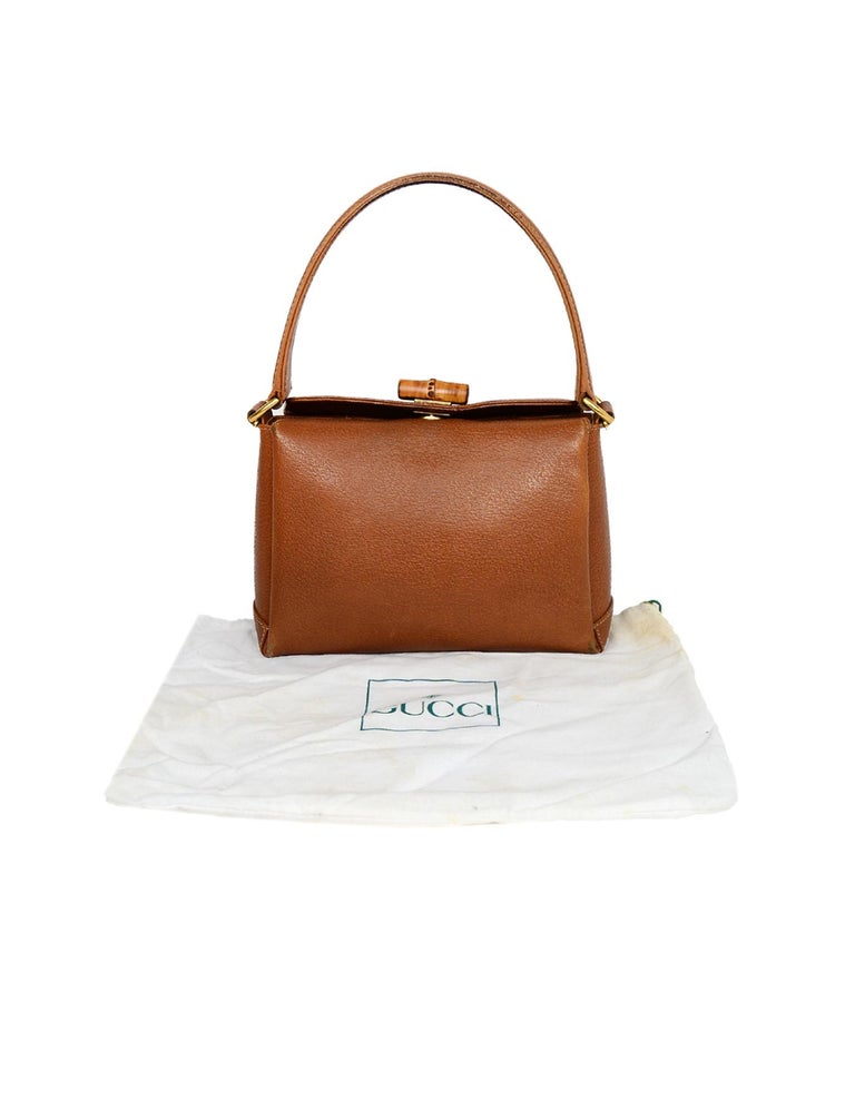 Gucci Vintage Brown/Tan Pigskin Bag W/ Bamboo Twist Closure For Sale at ...