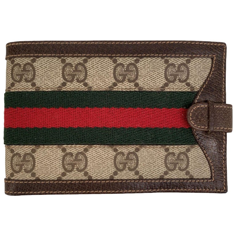 Gucci Vintage GG Monogram Canvas Bifold Checkbook Wallet with Stripes ...