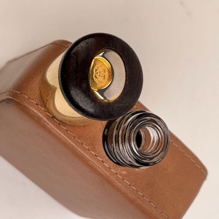 Gucci Vintage Glass and Tan Leather Hip Flask Bottle For Sale at ...