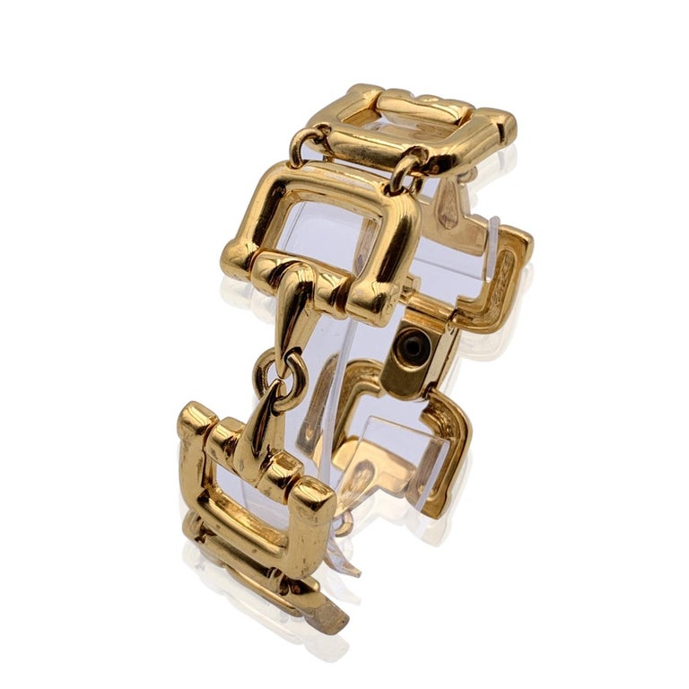 Gucci Vintage Gold Metal Horsebit Articulated Chain Bracelet For Sale ...