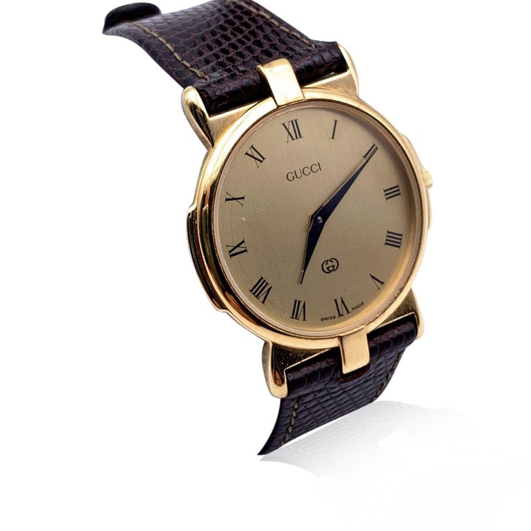 Gucci Vintage Gold Tone Stainless Steel 3500 M Watch Leather Strap at ...