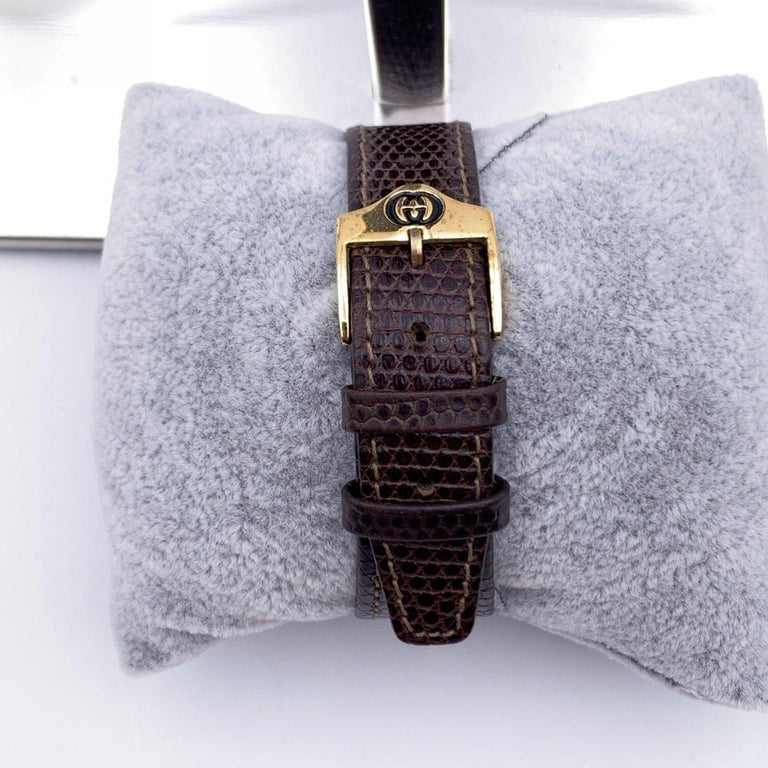 Gucci Vintage Gold Tone Stainless Steel 3500 M Watch Leather Strap at ...