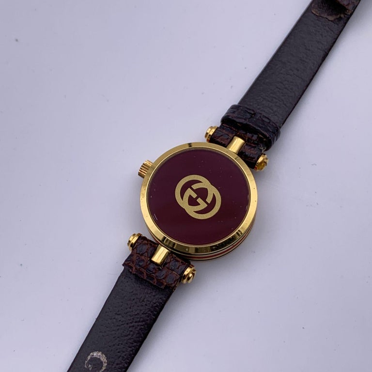 Gucci Vintage Gold Tone Stainless Steel Logo Watch Leather Strap For ...