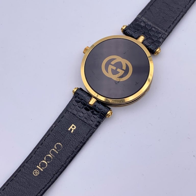 Gucci Vintage Gold Unisex Stainless Steel GG Logo Watch Black Dial at ...