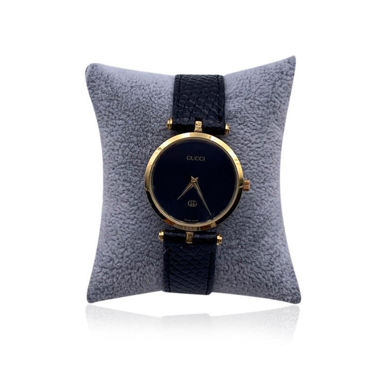 Gucci Vintage Gold Unisex Stainless Steel GG Logo Watch Black Dial at ...