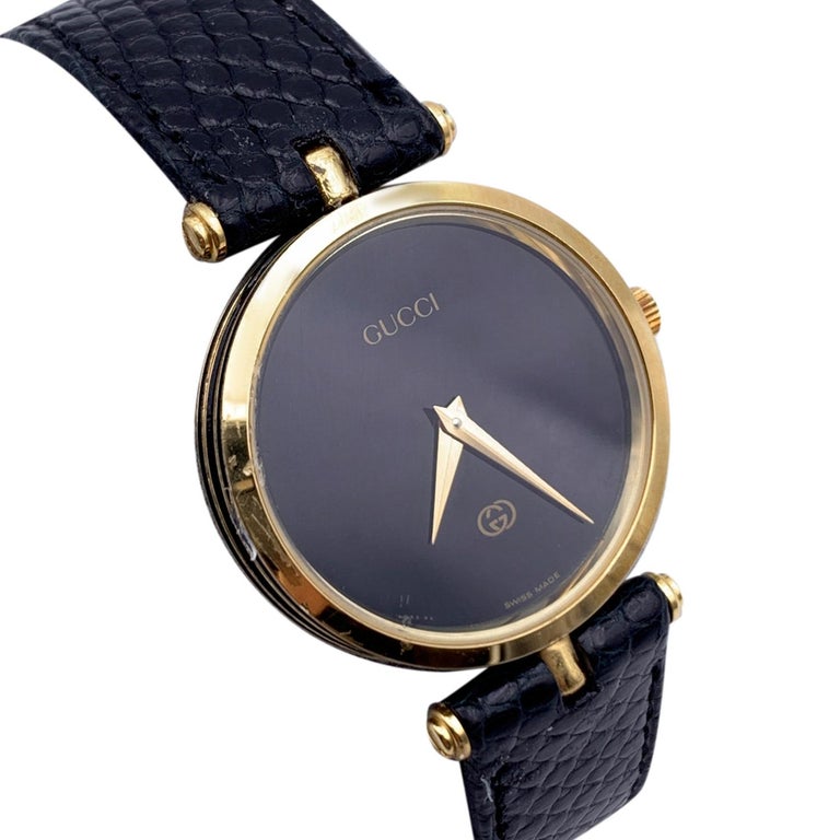 Gucci Vintage Gold Unisex Stainless Steel GG Logo Watch Black Dial at ...