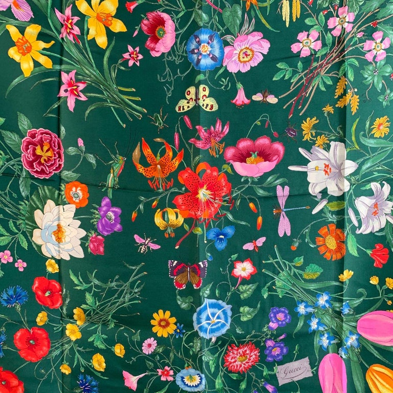 Gucci Vintage Green Floral Silk Scarf Flora 1966 Accornero at 1stDibs ...