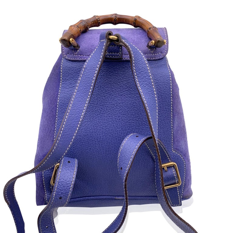 Gucci Vintage Light Blue Suede Bamboo Small Backpack Shoulder Bag For ...