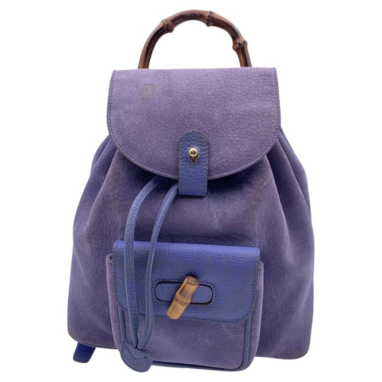 Gucci Vintage Light Blue Suede Bamboo Small Backpack Shoulder Bag For ...