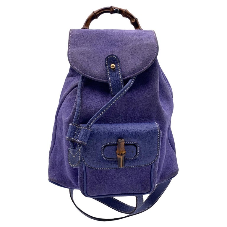Gucci Vintage Light Blue Suede Bamboo Small Backpack Shoulder Bag For ...
