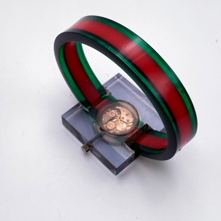 Gucci Vintage Manual Wind Red Green Plexi Web Plexi Wrist Watch For ...
