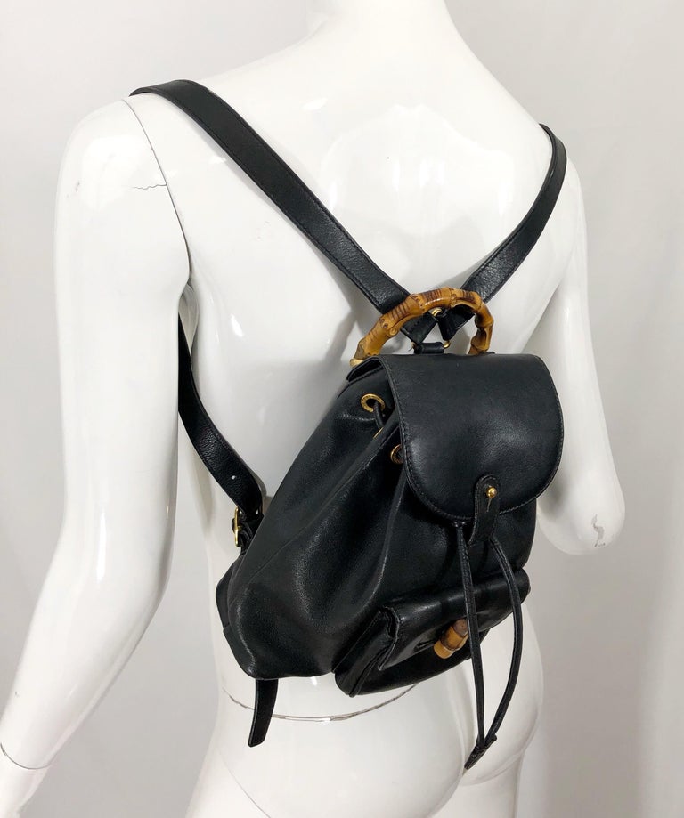 Gucci Vintage Mini Backpack Black Leather Signature Bamboo Handle at ...