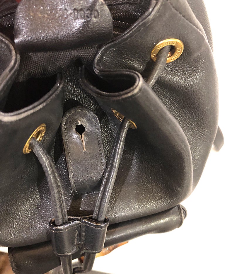 Gucci Vintage Mini Backpack Black Leather Signature Bamboo Handle at ...