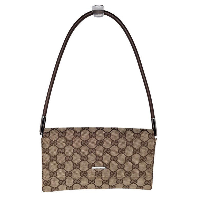 Gucci Vintage Monogram Pochette Flap Shoulder Bag Brown For Sale at 1stDibs
