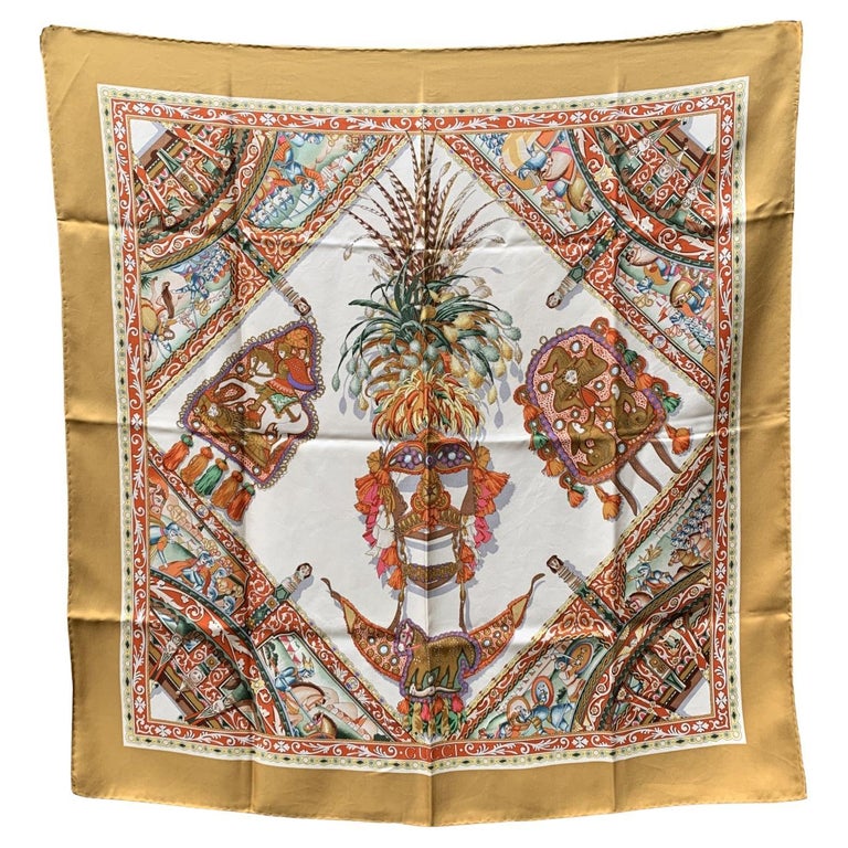 Gucci Vintage Multicolour Sicily Themed Silk Scarf Beige Border For ...
