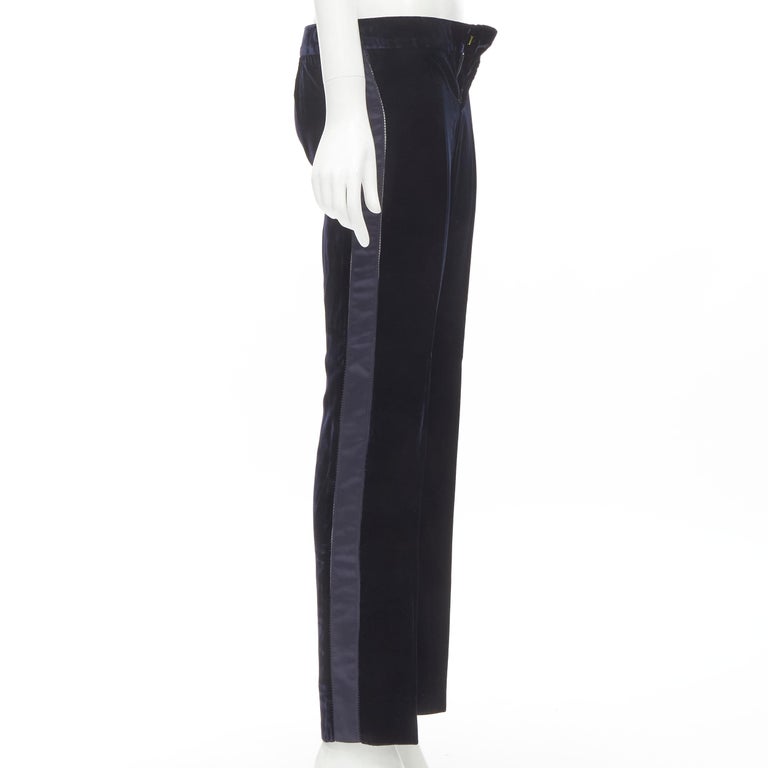 GUCCI Vintage navy blue velvet ladder seam side stripe tuxedo pants ...