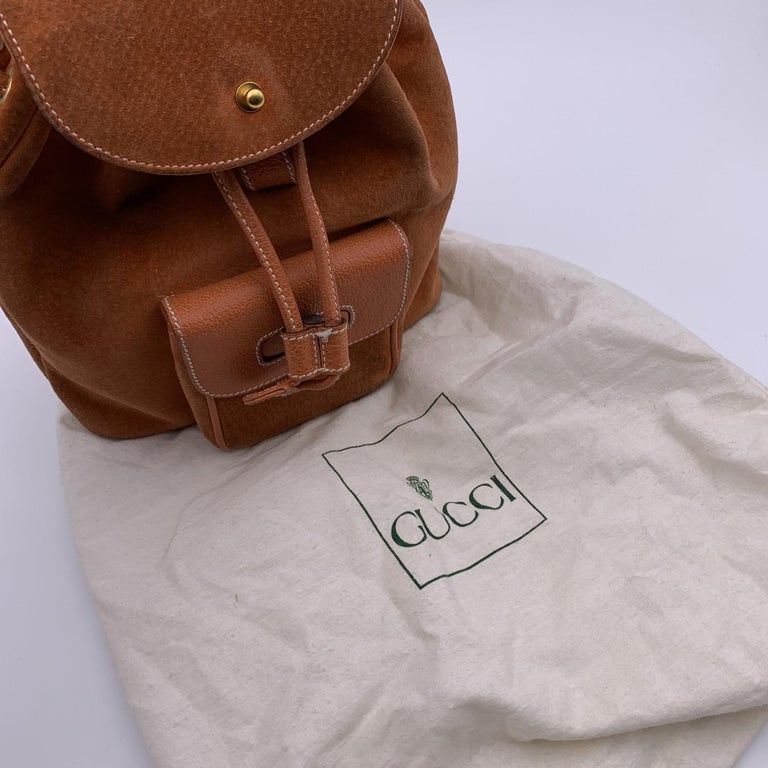 Gucci Vintage Orange Suede Bamboo Small Backpack Shoulder Bag For Sale ...