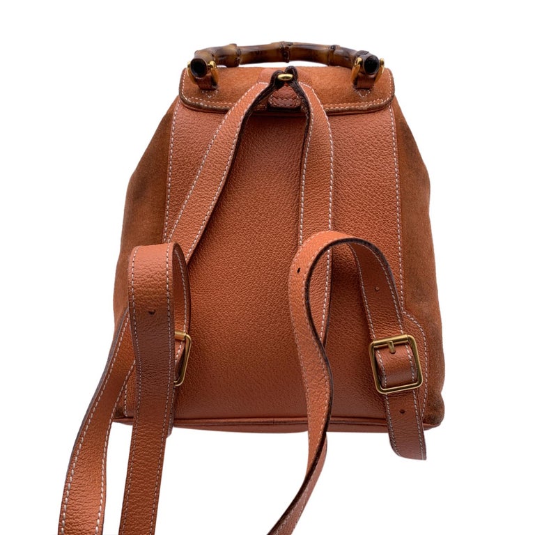 Gucci Vintage Orange Suede Bamboo Small Backpack Shoulder Bag For Sale ...
