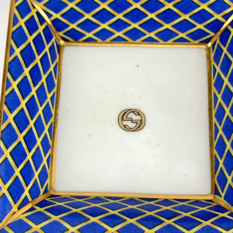Gucci Vintage Porcelain White Blue Yellow Square Ashtray For Sale at ...