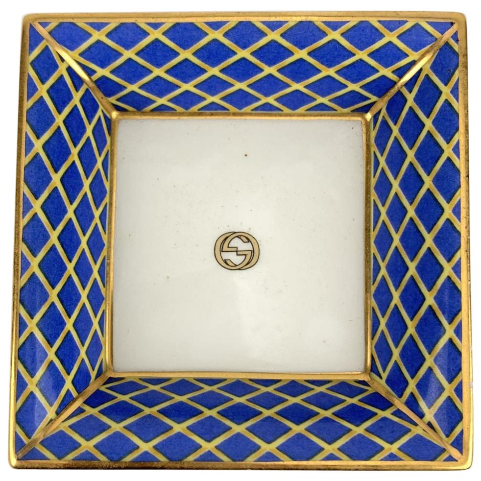 Gucci Vintage Porcelain White Blue Yellow Square Ashtray For Sale at ...