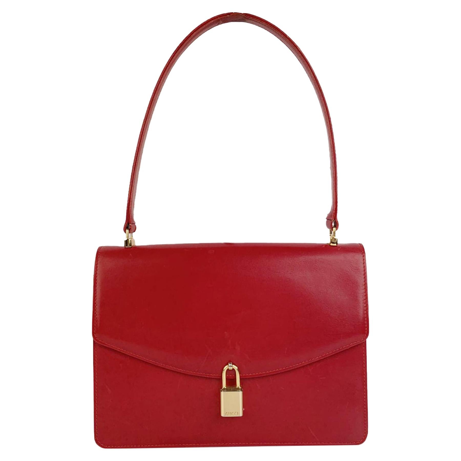 Gucci Vintage Red Leather Padlock Shoulder Bag For Sale at 1stDibs ...
